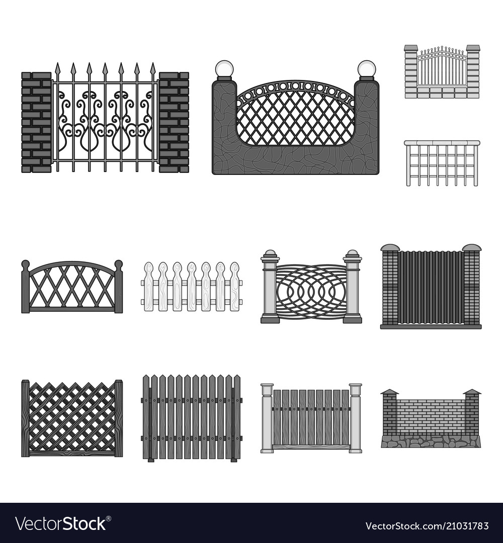 Different fence monochrome icons in set collection