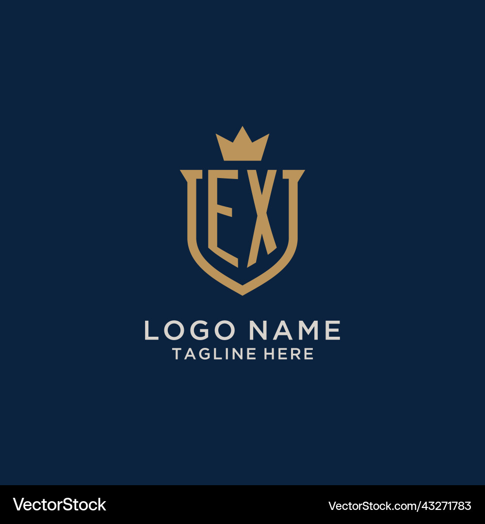 Ex initial shield crown logo Royalty Free Vector Image