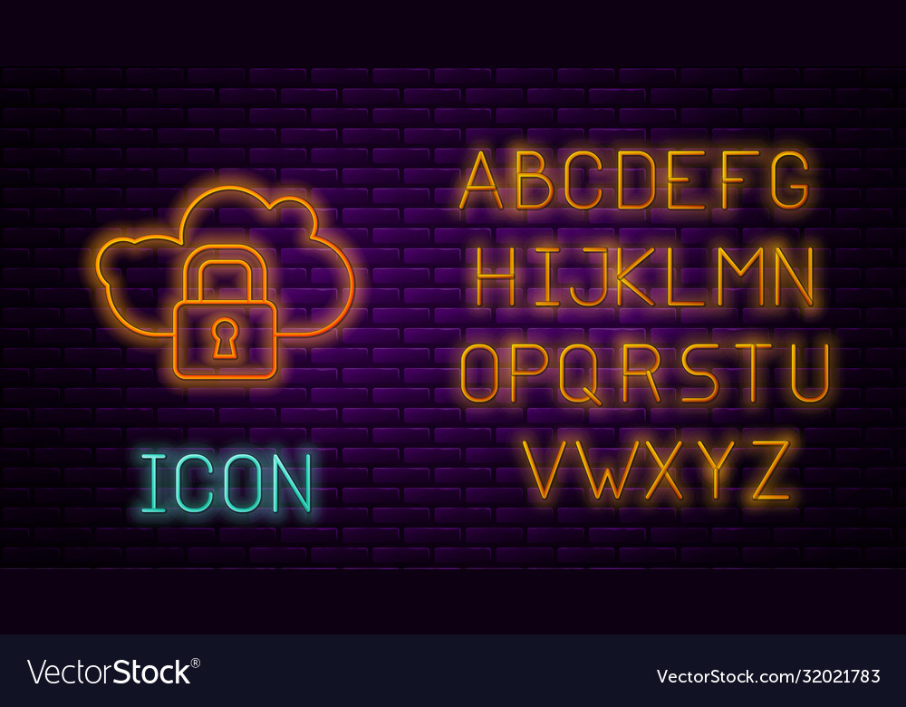 Glowing neon line cloud computing lock icon Vector Image Glowing neon line cloud computing lock icon Vector Image