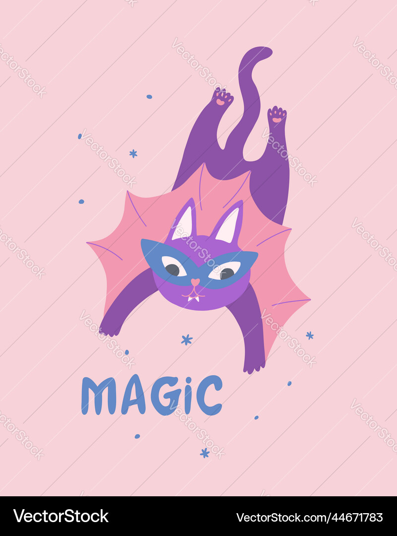 Halloween card with cute cat dressed as a bat Vector Image