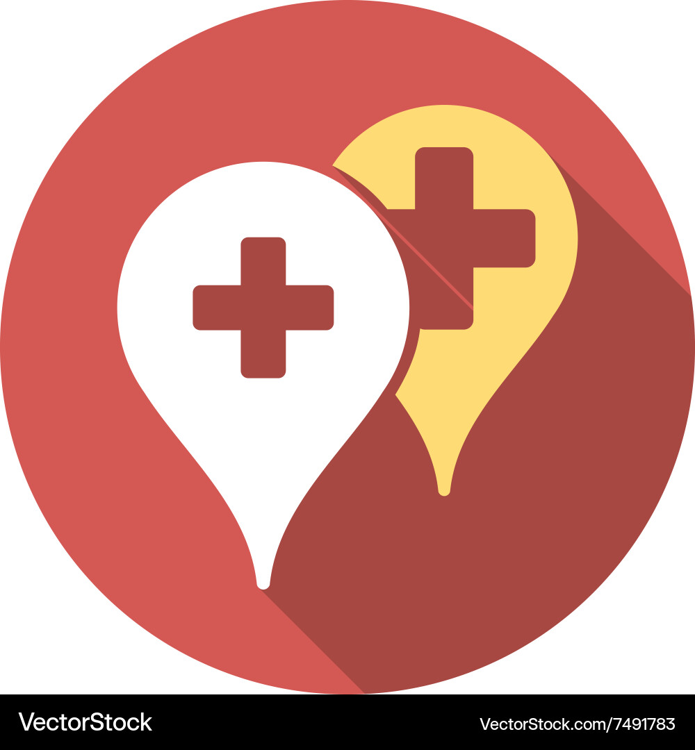 Medical map markers flat round icon with long Vector Image