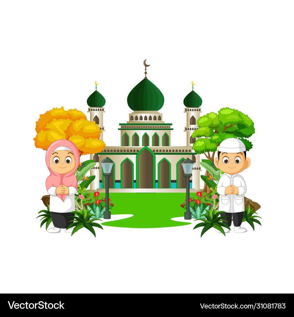 Mosque cartoon with kids Royalty Free Vector Image