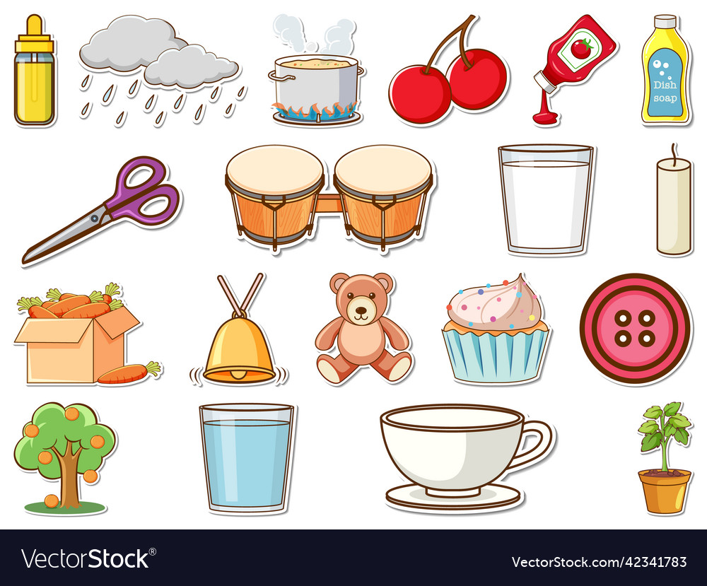 Sticker set of mixed daily objects Royalty Free Vector Image