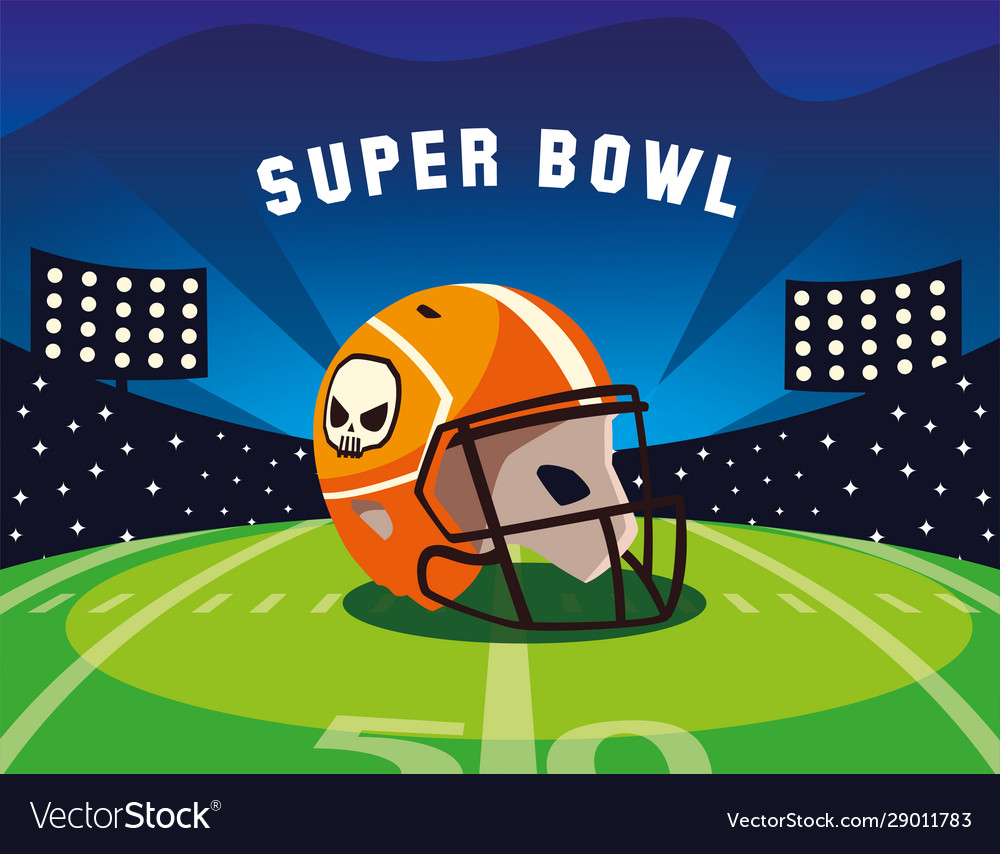 Super bowl label with football stadium and helmet Vector Image