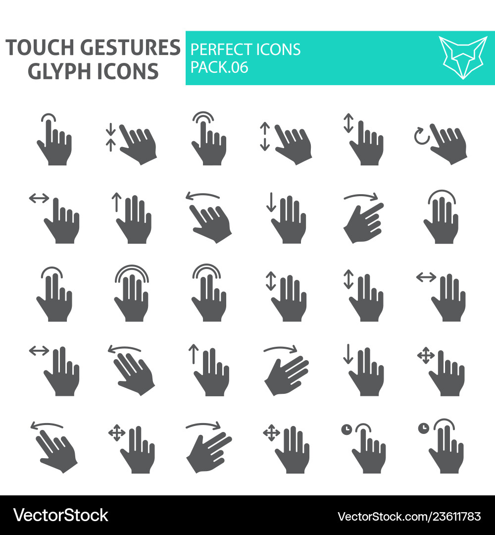 Touch gestures glyph icon set click symbols Vector Image