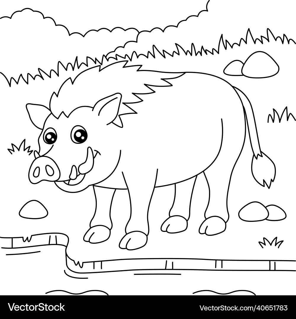 Warthog coloring page for kids Royalty Free Vector Image