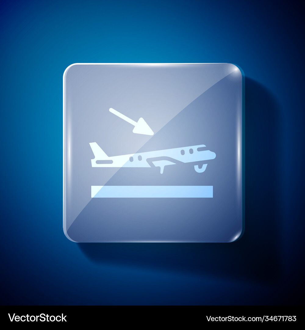 White plane landing icon isolated on blue Vector Image