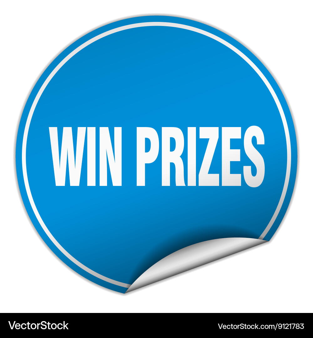 Win prizes round blue sticker isolated on white Vector Image