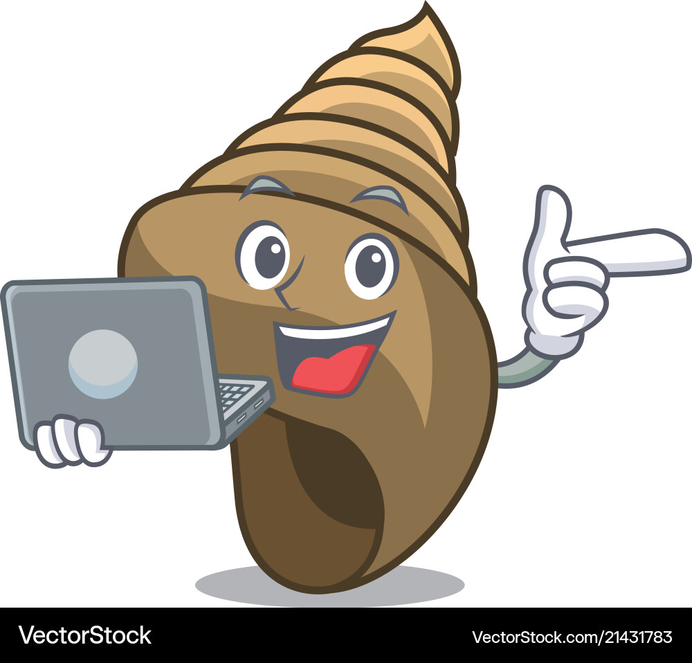 With laptop spiral shell character cartoon Vector Image