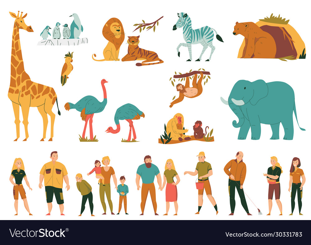 Zoo flat set Royalty Free Vector Image - VectorStock