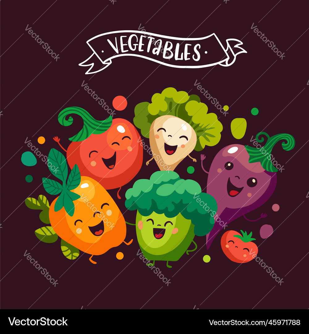 Banner template with cartoon vegetables characters