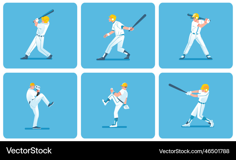 Baseball players in action various poses set flat Vector Image