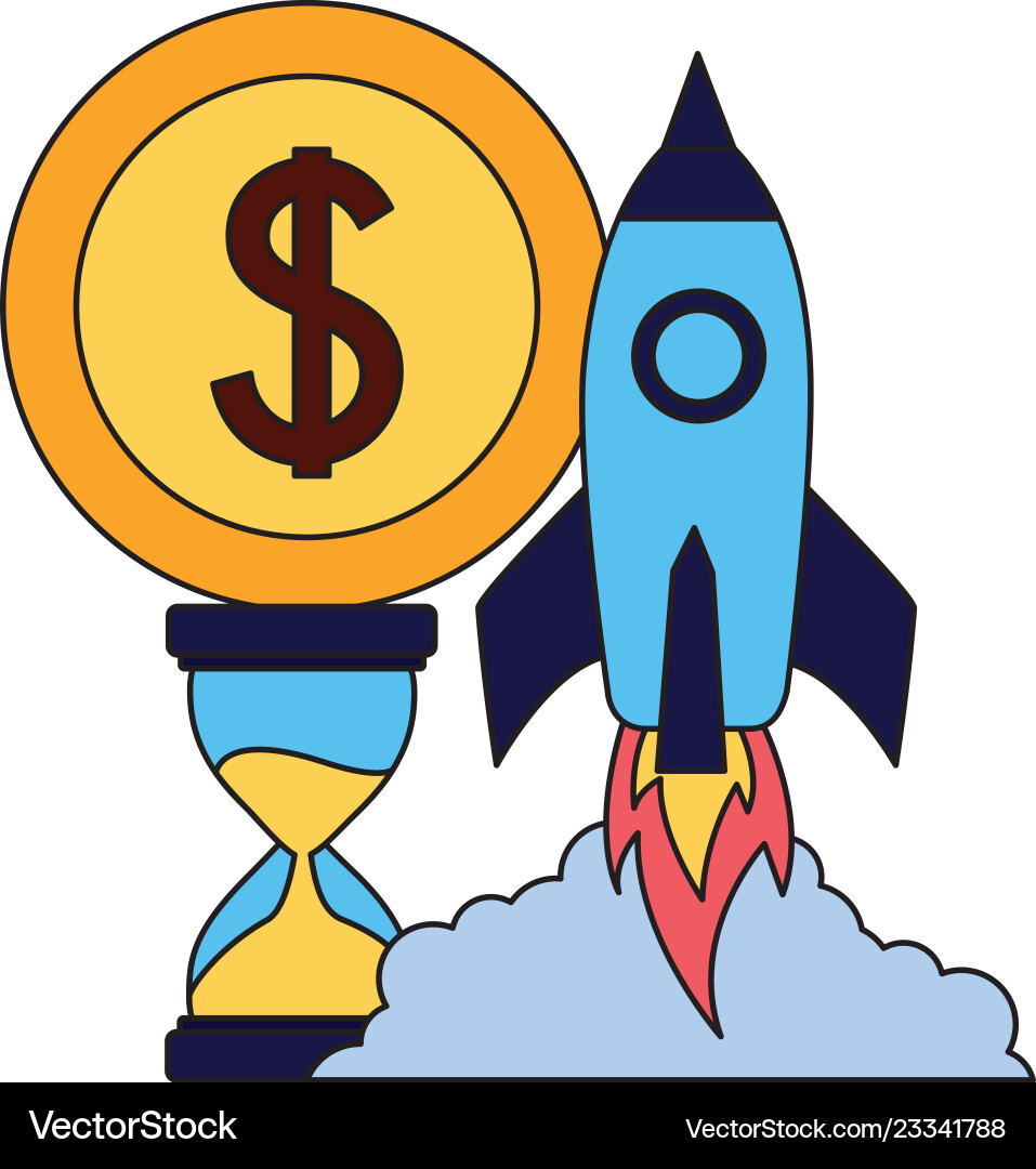 Business rocket clock coin money Royalty Free Vector Image