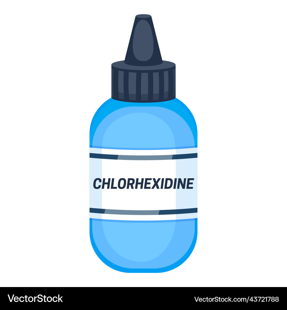 Chlorhexidine in blue plastic bottle cartoon Vector Image