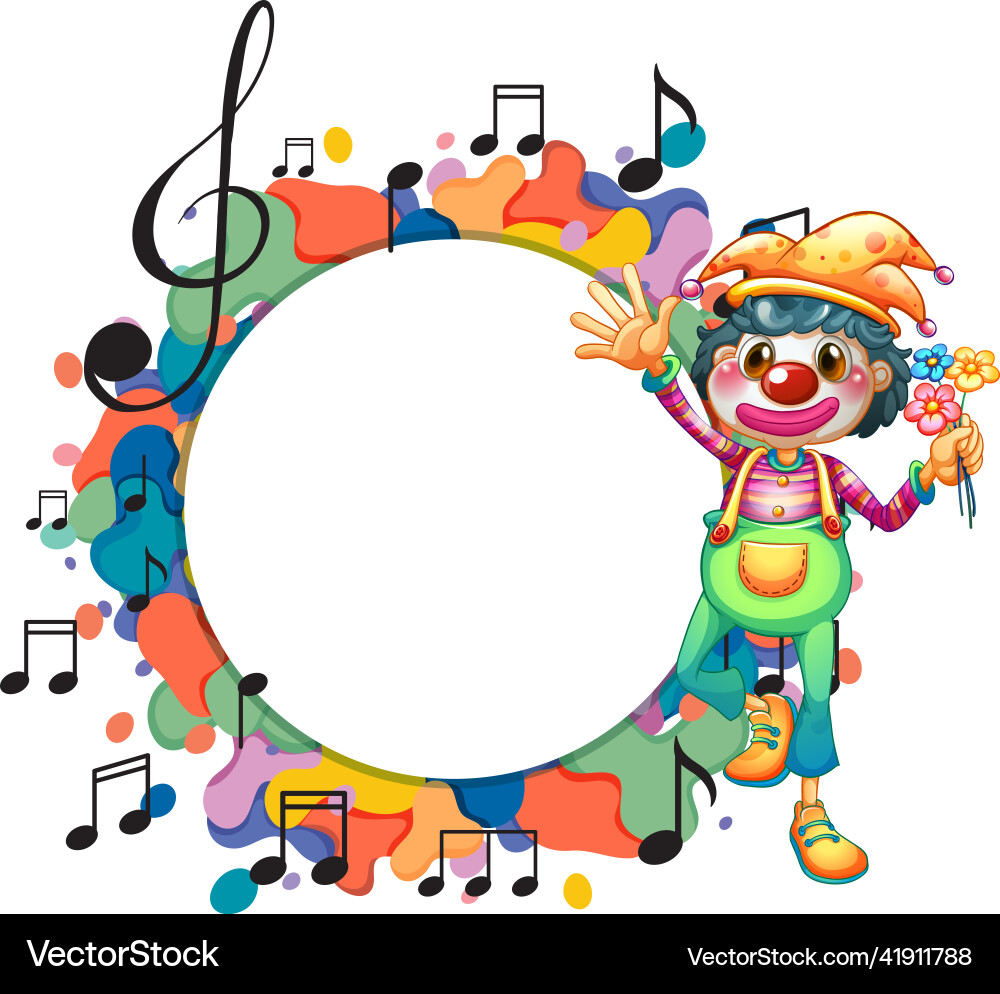 Cute clown with blank music note template Vector Image