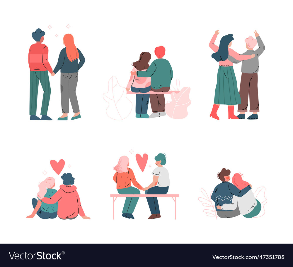 Happy Romantic Couple Sitting And Embracing Back Vector Image