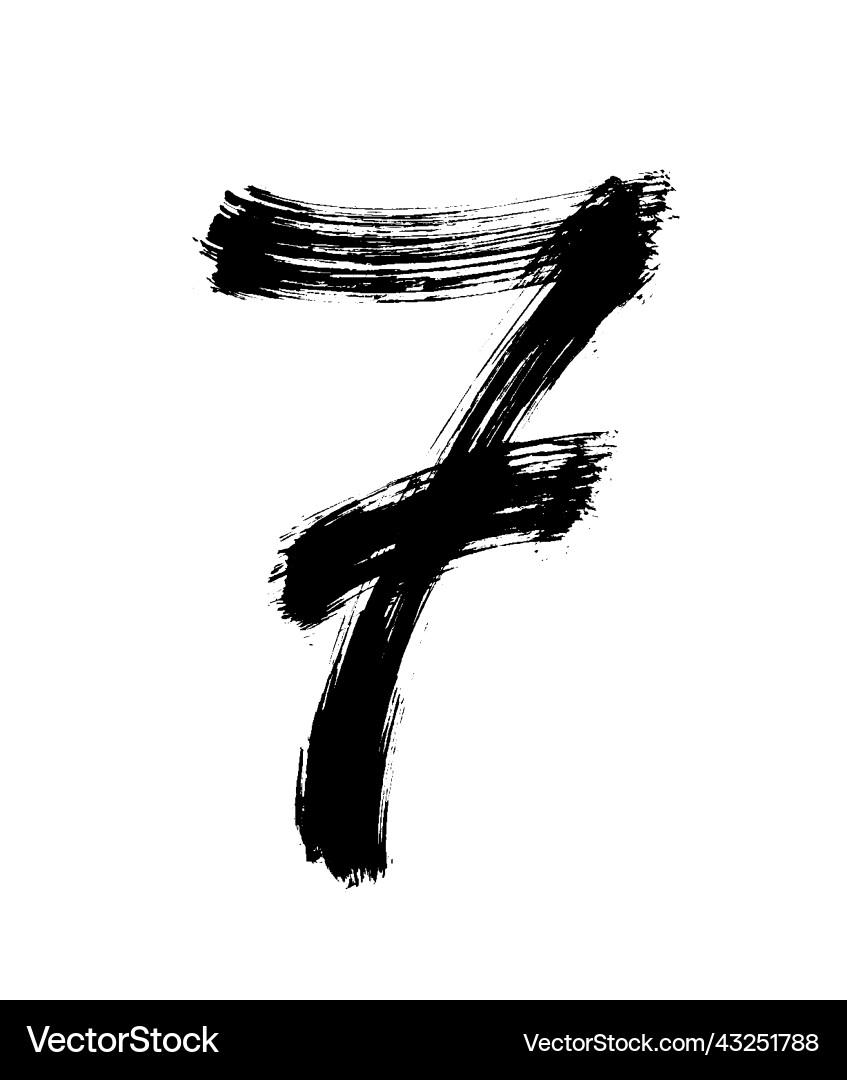 Numeral seven drawn with a brushhand Royalty Free Vector
