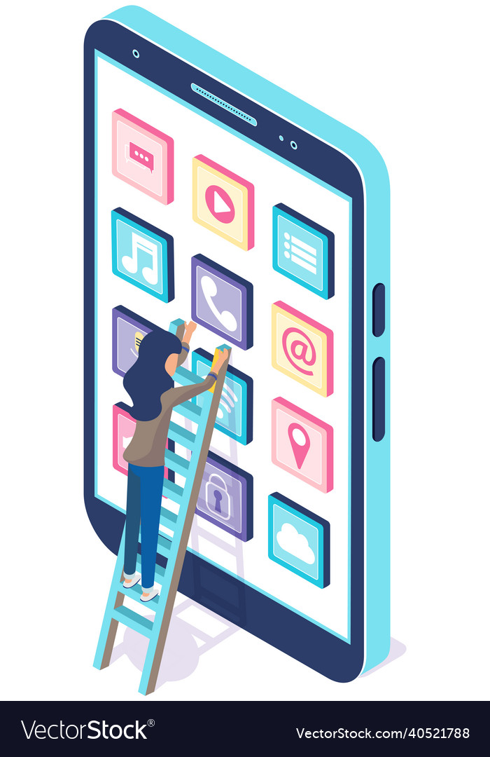 People working with development of mobile program Vector Image