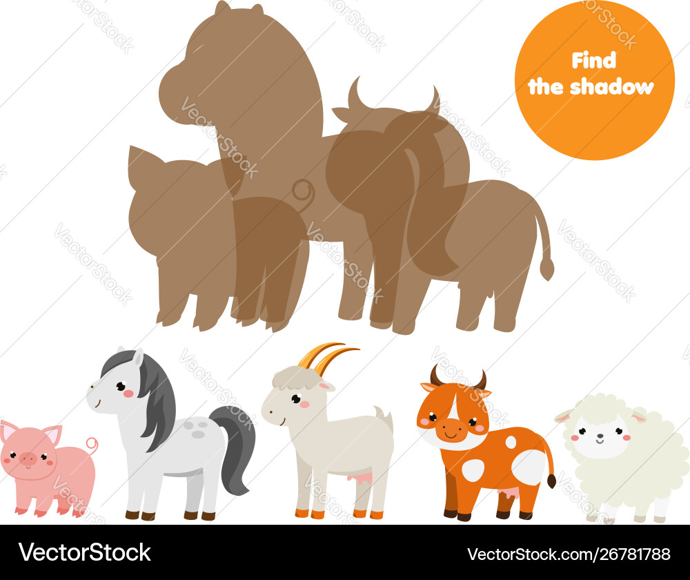 Shadow matching game find silhouettes farm Vector Image