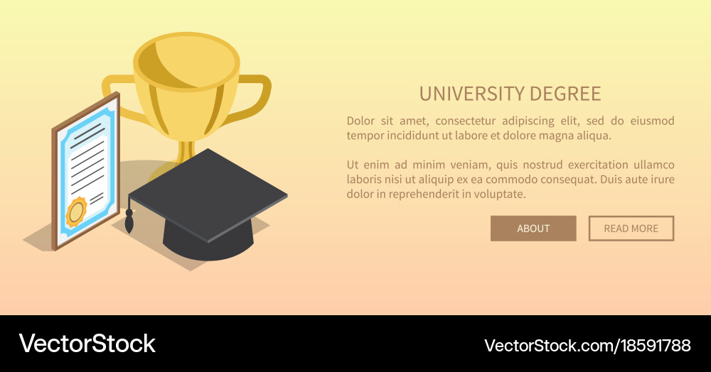 University degree template banner with trophy Vector Image