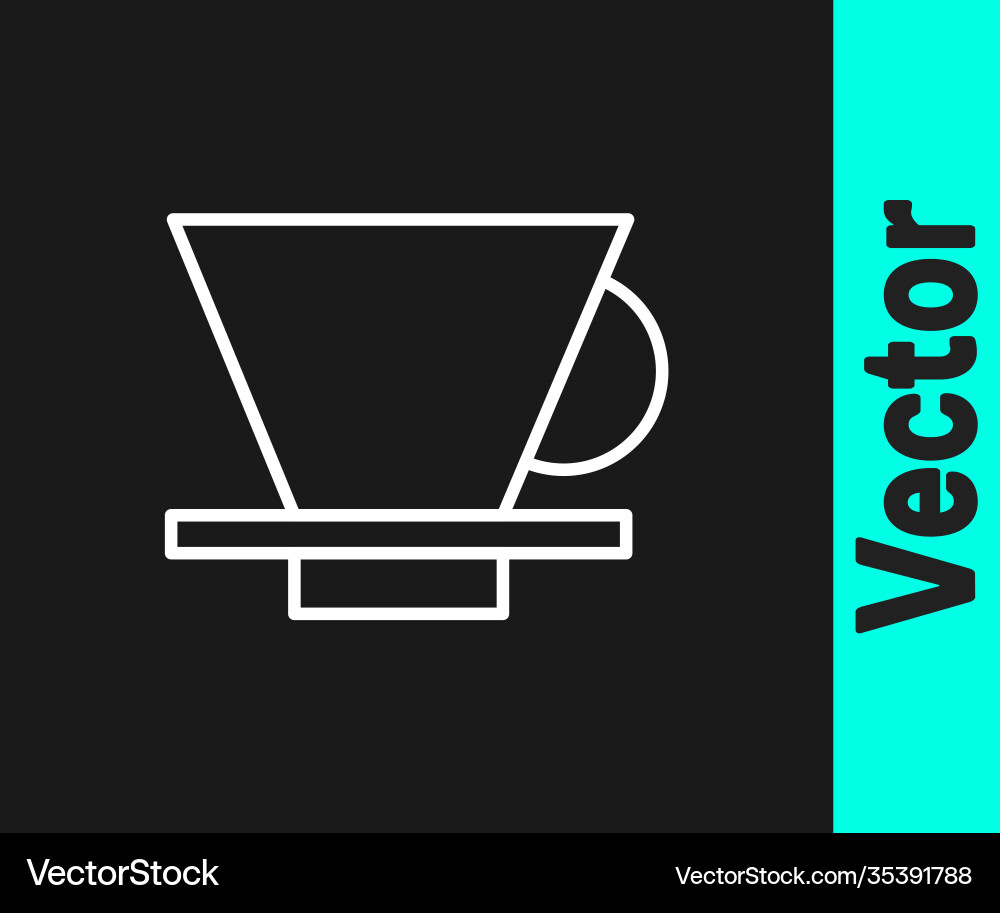 White line v60 coffee maker icon isolated on black