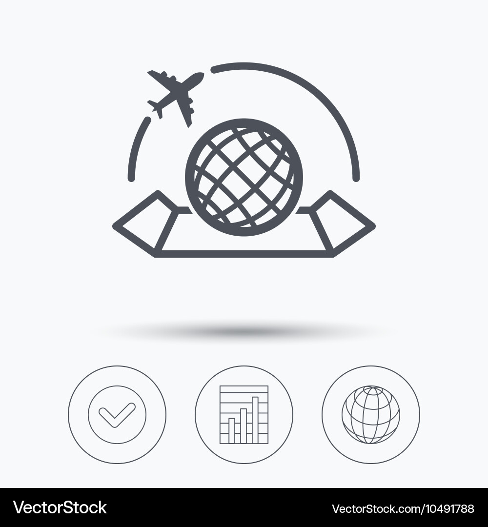 World map icon plane travel sign Royalty Free Vector Image