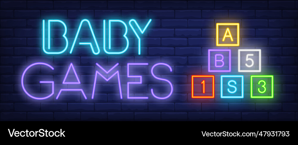 Baby games neon sign Royalty Free Vector Image