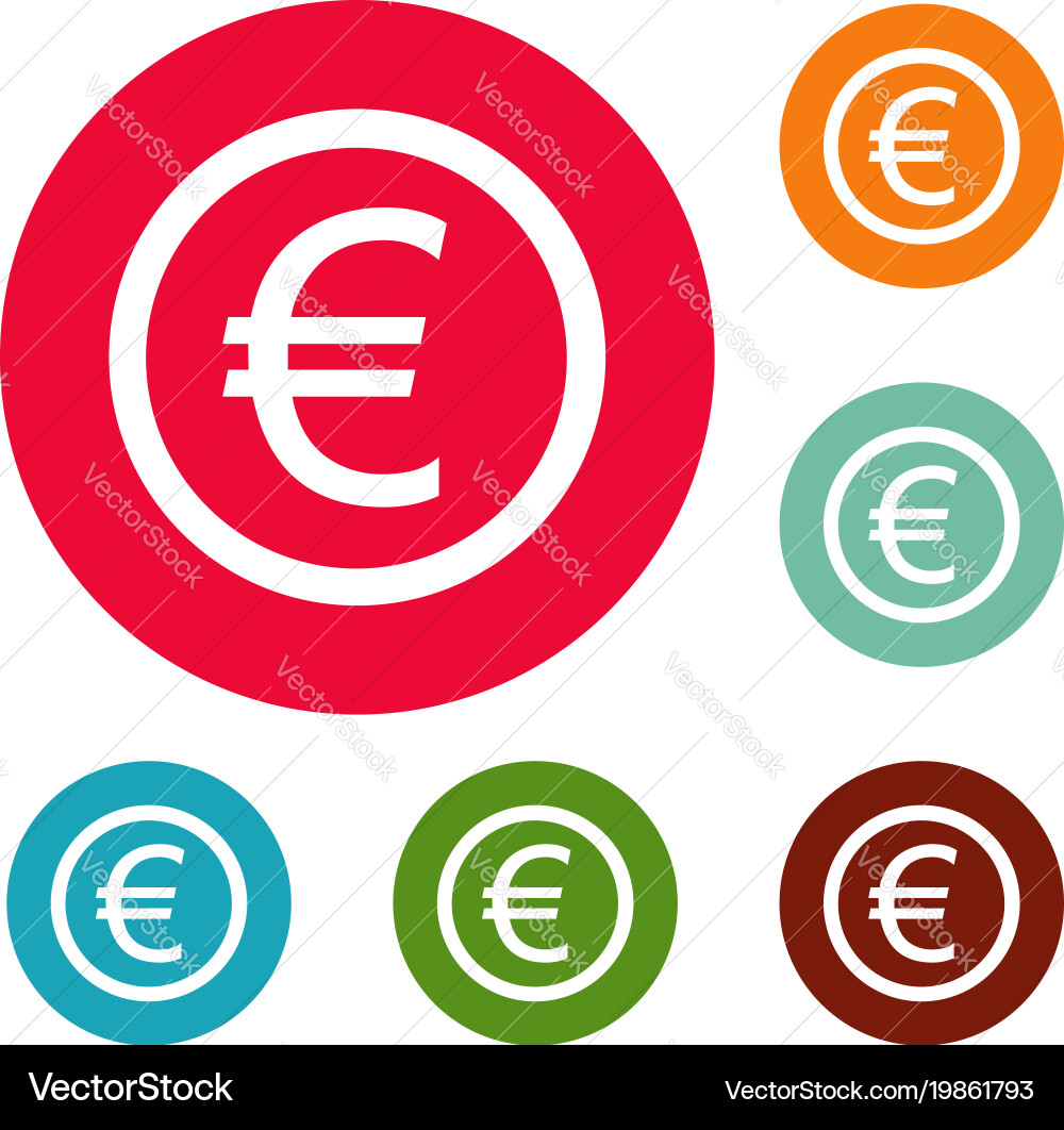 Euro symbol icons circle set Royalty Free Vector Image
