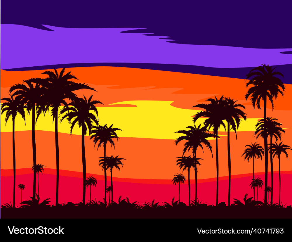Evening on the beach summer orange sky Royalty Free Vector