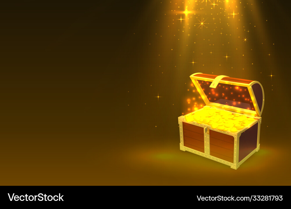 Golden open chest 3d object vintage icon isolated Vector Image