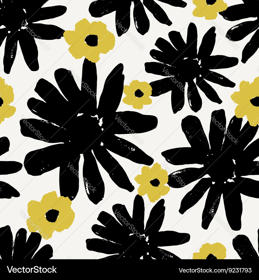 Hand Drawn Flowers Seamless Pattern Royalty Free Vector