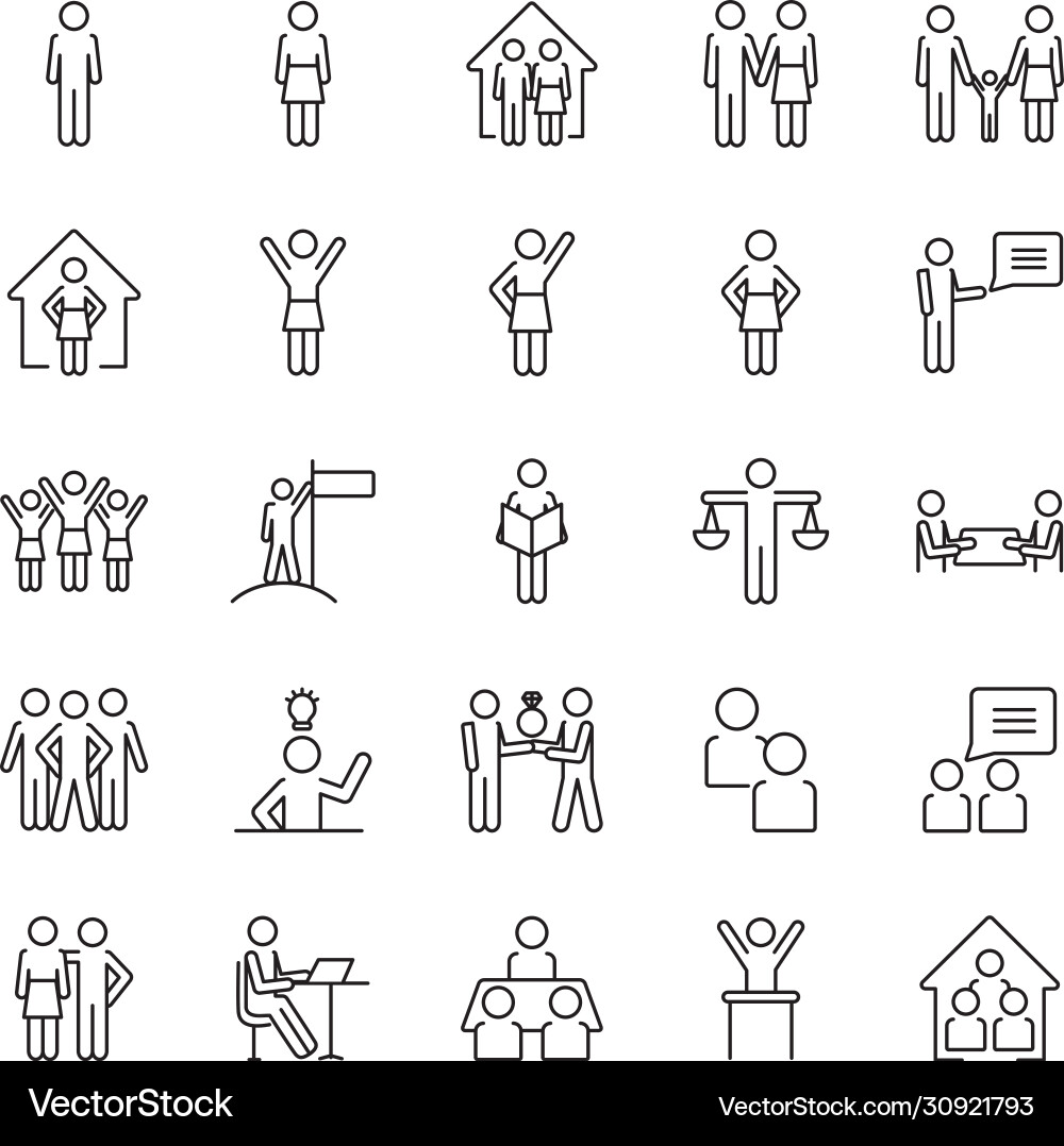 Pictograph people icon set line style Royalty Free Vector