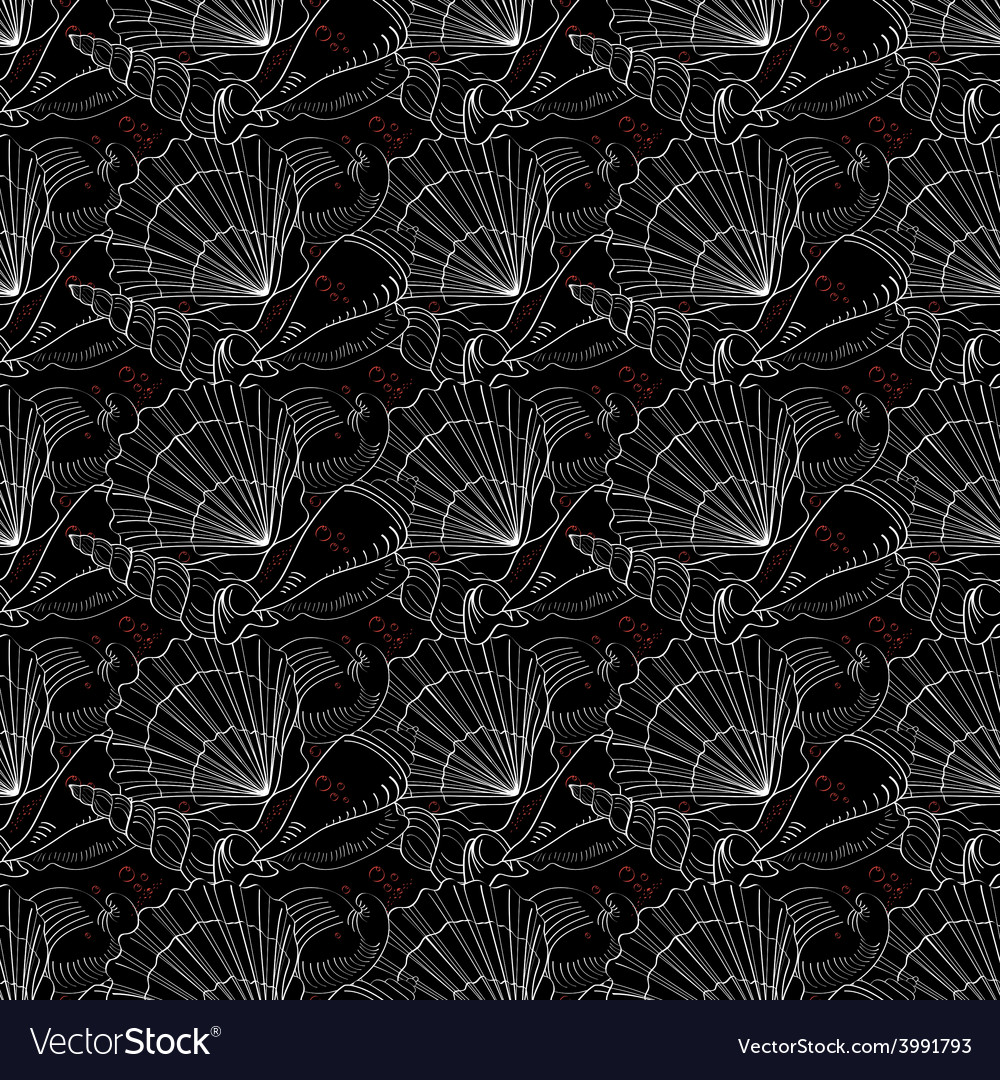 Seashells seamless pattern black Royalty Free Vector Image