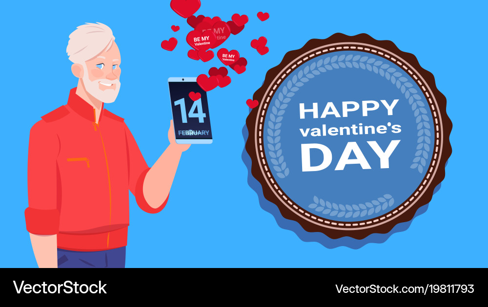 Senior man use smart phone sending happy Vector Image