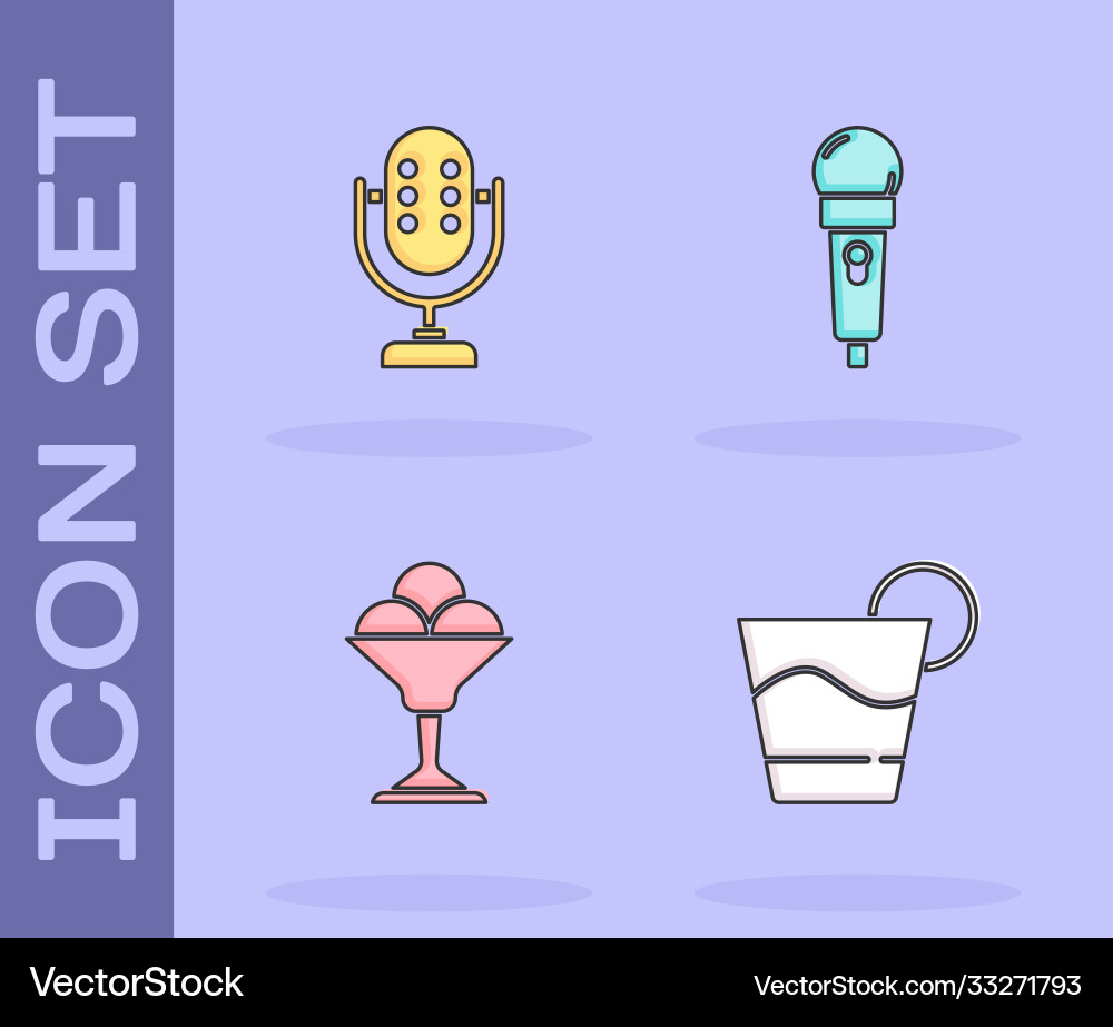Set cocktail microphone ice cream in bowl Vector Image