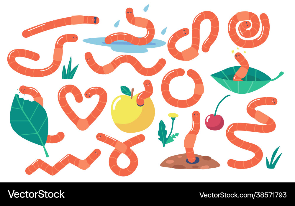 Set earth worms soil earthworms caterpillar Vector Image