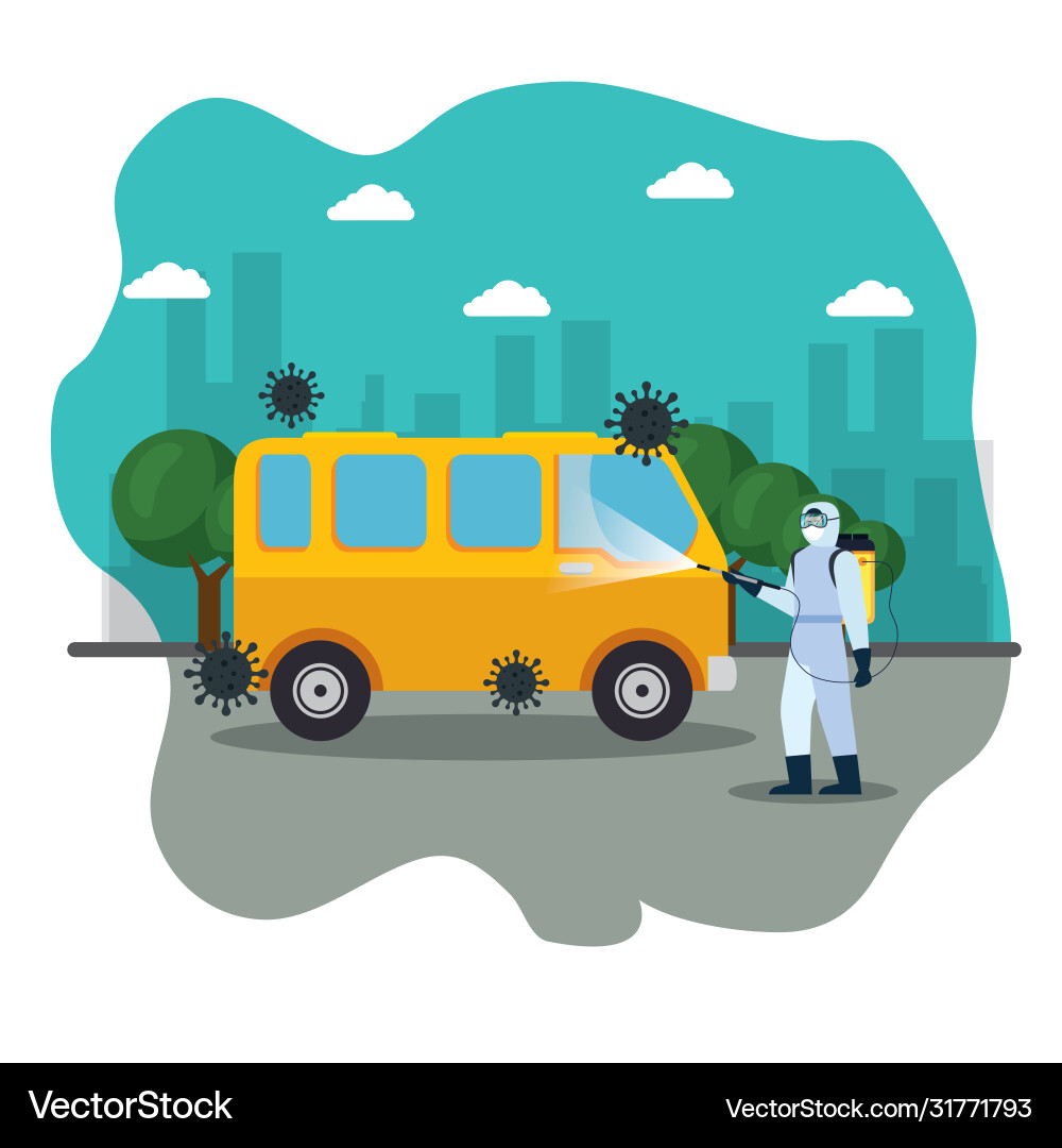 Van car disinfection service prevention Royalty Free Vector