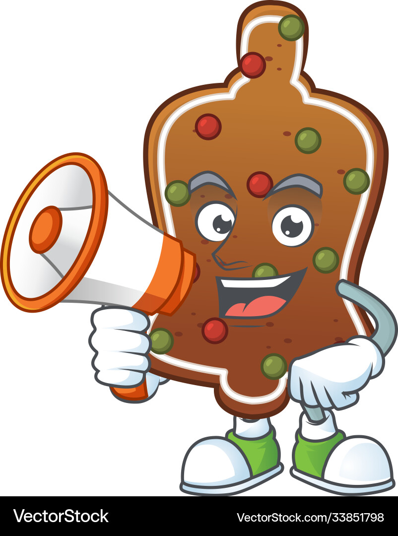 A picture gingerbread bell speaking on a megaphone