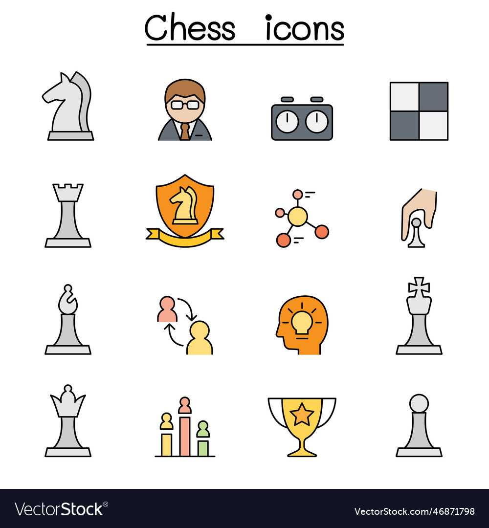 Chess color line icon set Royalty Free Vector Image