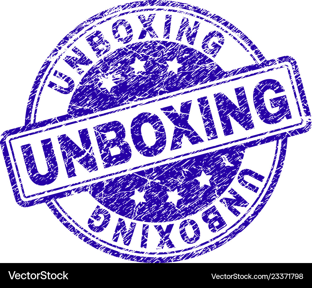 Grunge textured unboxing stamp seal Royalty Free Vector