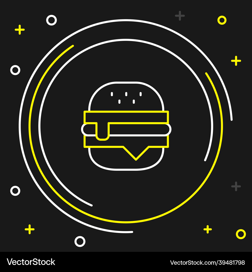 Line burger icon isolated on black background Vector Image