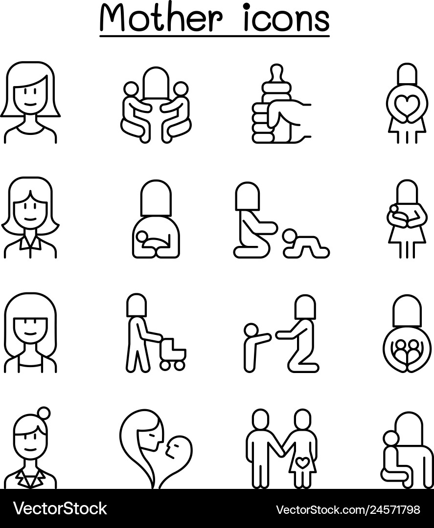 Mother mom icon set in thin line style Royalty Free Vector