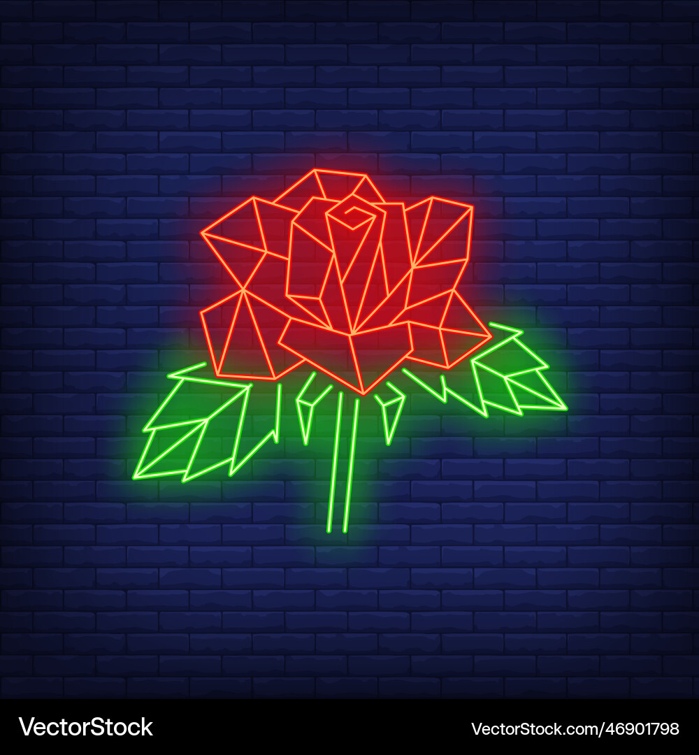 Polygonal geometric rose neon sign Royalty Free Vector Image