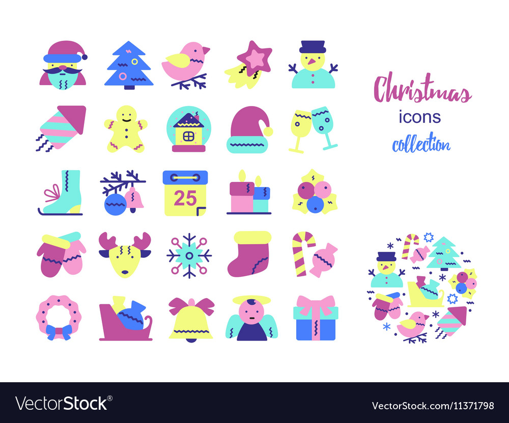 Set of flat icons for christmas and new Royalty Free Vector