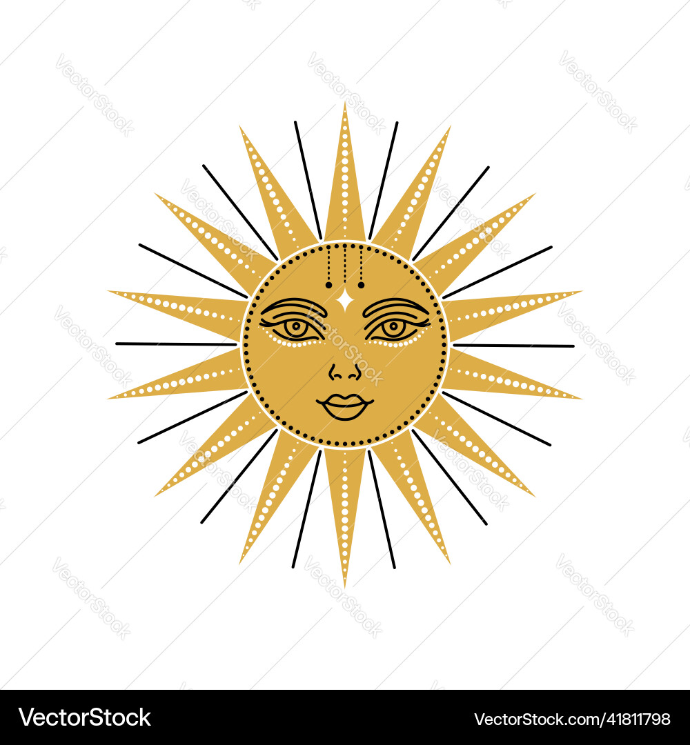 Sun in line art style Royalty Free Vector Image