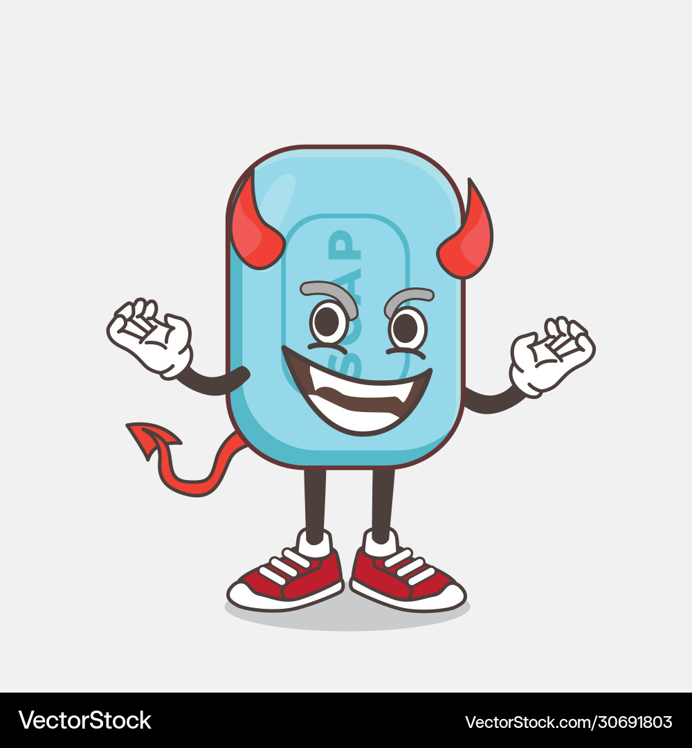 Blue soap cartoon mascot character as red devil Vector Image