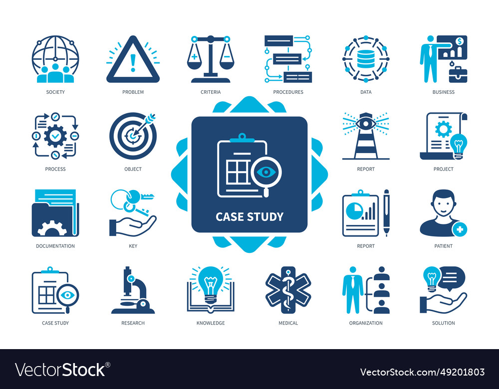 Case study solid icon set Royalty Free Vector Image