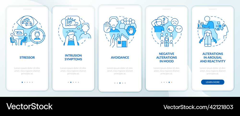 Criteria for ptsd blue onboarding mobile app Vector Image