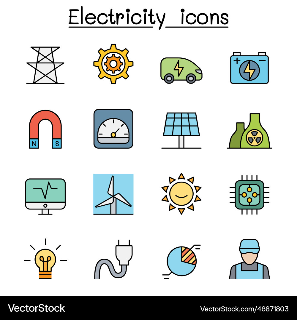 Electricity power color line icon set Royalty Free Vector