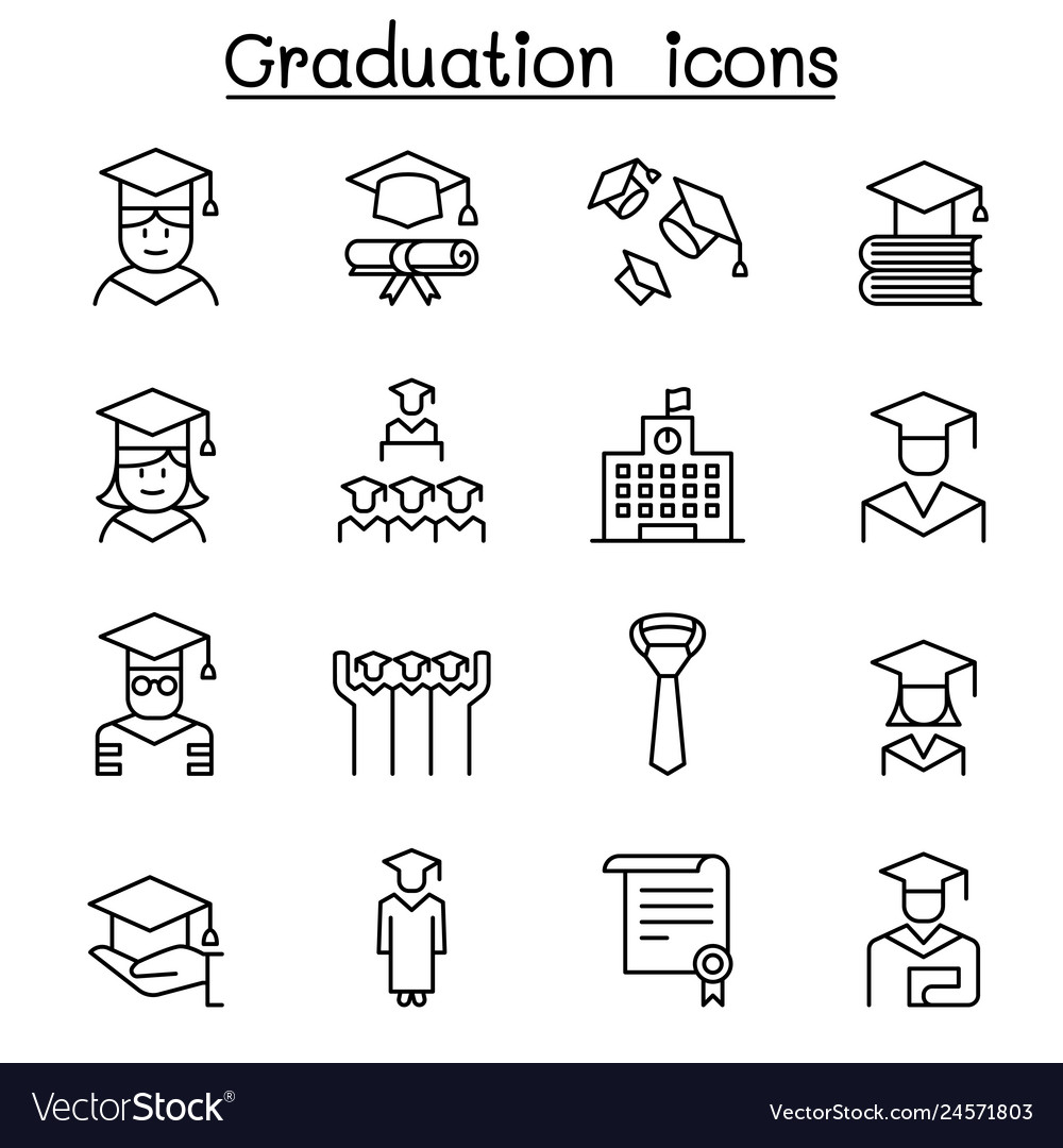 Graduation and commencement icon set in thin line Vector Image